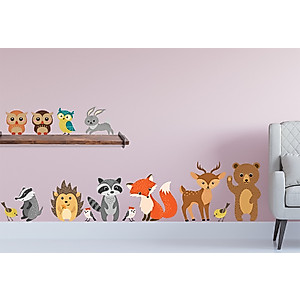 Innovative Stencils Forest Animals Wall Decals Peel and Stick Bear, Fox, Owl, Bunny, Racoon Birds Fabric Rusable Stickers Nursery Decor, Perfect Addition to Large Tree Decals, 14 Creature Included
