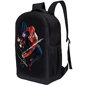 Marvel Comics Spiderman Backpack - Into The Spider-Verse Black Knapsack 16 inch Mesh Padded Bag (Classic Spidey)