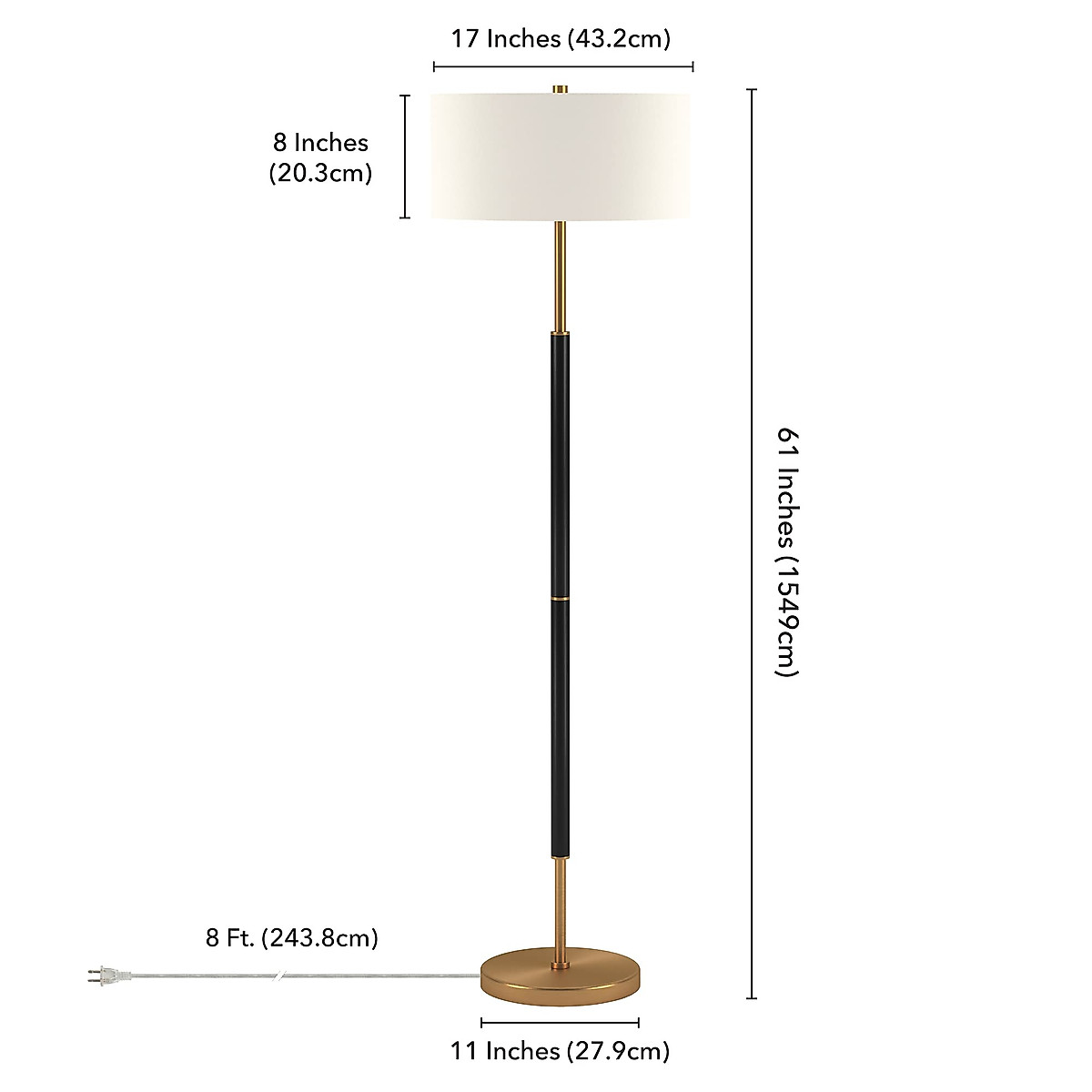 Henn&Hart 2-Light Floor Lamp with Fabric Shade in Matte Black/Brass/White, Floor Lamp for Home Office, Bedroom, Living Room