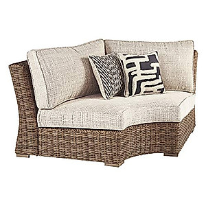 Signature Design by Ashley Beachcroft Farmhouse Outdoor Patio Wicker Curved Corner Chair, Beige