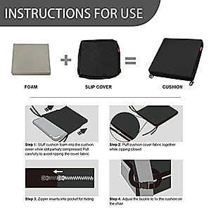 Pcinfuns Patio Chair Cushion 22 x 22 Inch Outdoor Seat Cushions for Patio Furniture Garden Sofa Couch Chair Pads with Adjustable Straps Set of 2, Black