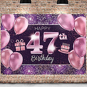 PAKBOOM Happy 47th Birthday Banner Backdrop - 47 Birthday Party Decorations Supplies for Women - Pink Purple Gold 4 x 6ft