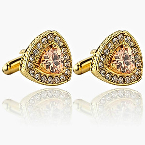 V & L Crystal Cuff links – Fancy Unique Elegant Sparkling Luxury Gem Stone Cufflinks for men in Triangle - Perfect for Wedding, Formal, Suit, Business and Groom Cufflink (Gold)