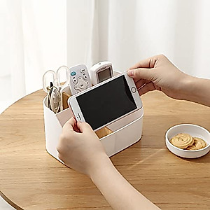 SUNFICON White Bathroom Tray Makeup Organizer Cosmetic Display Case 3 Detachable Dividers Office Stationery Storage Holder Countertop Storage Unit Makeup Box Vanities Office Desk Gift