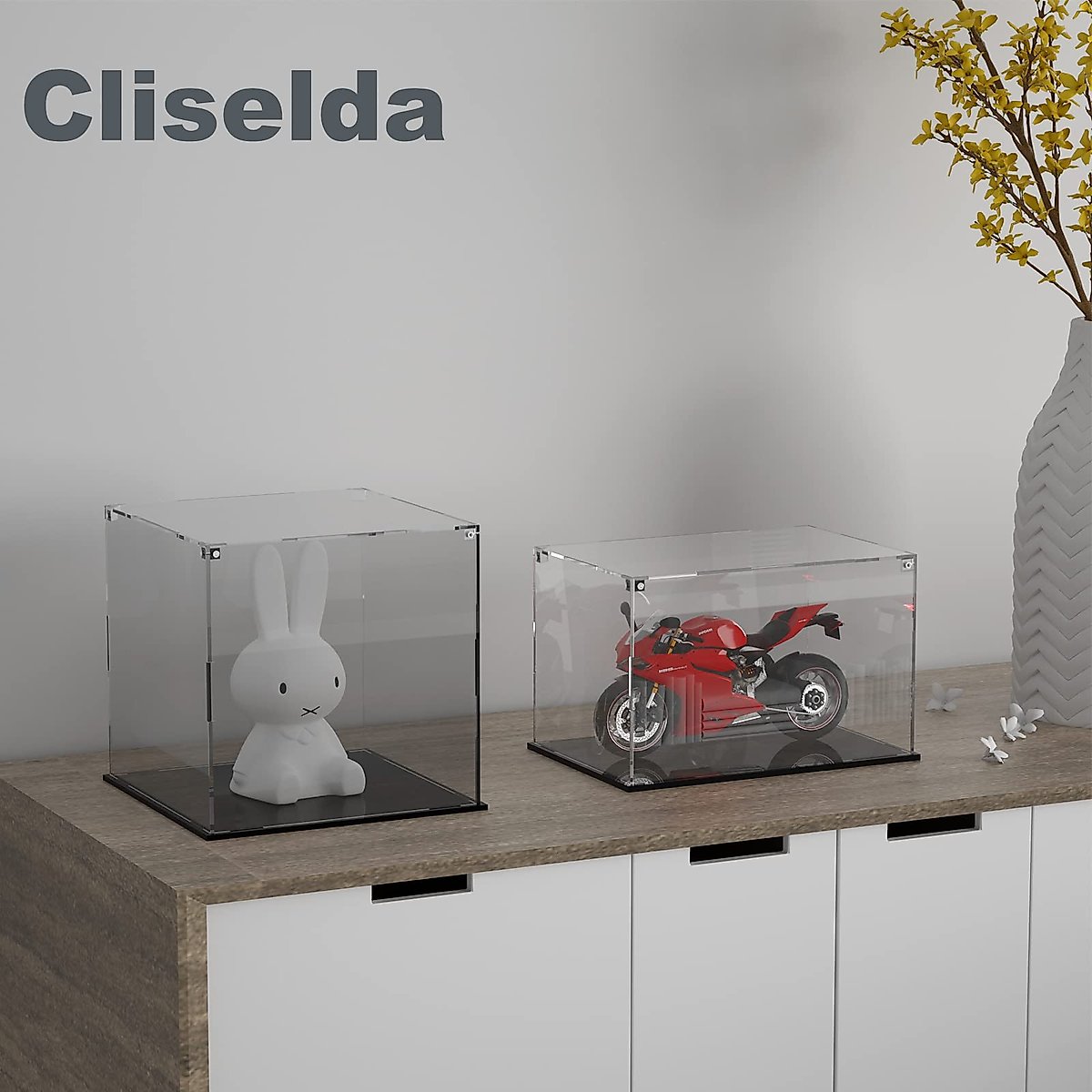 Cliselda Clear Acrylic Display Case with Black Base 10x10x10 in, Sturdy Acrylic Display Box Countertop Box Square Glass Case, Dustproof Protection Showcase for Action Figures Toys Collectibles