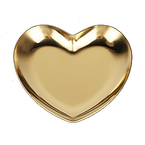 Stainless Steel Jewelry Tray, Heart Shaped Trinket Dish for Rings Earrings Necklaces Bracelet Watch Keys, Plate Tea Tray Fruit Tray Cosmetics Jewelry Organizer Box(Gold)