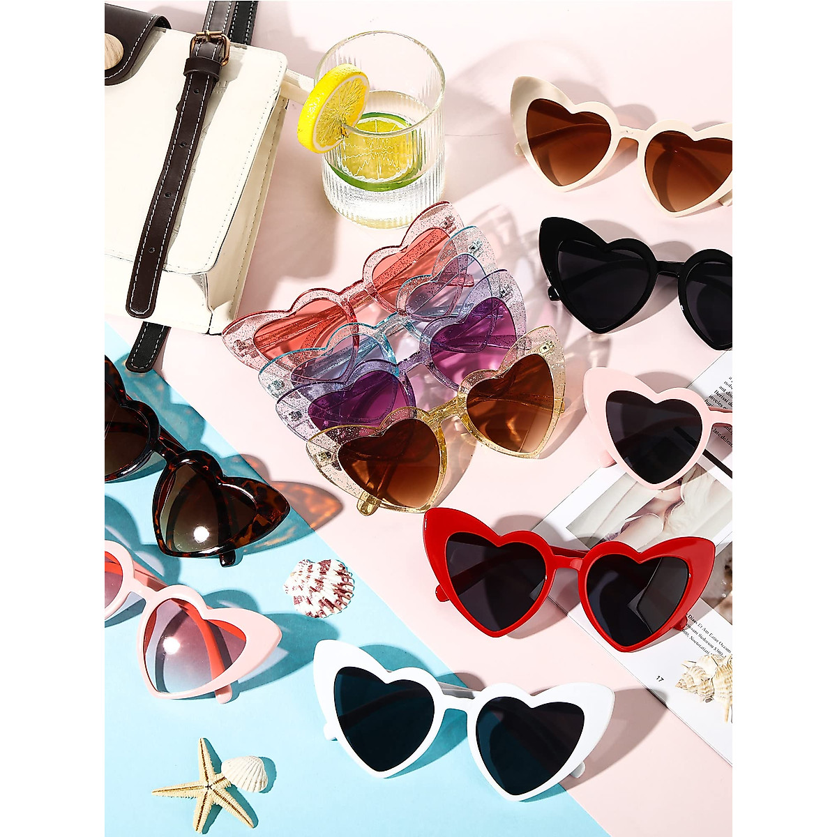 Flutesan 12 Pack Bachelorette Sunglasses Bride Bridesmaid Sunglasses Heart Shaped Sunglasses Women Eyeglasses for Party (Mixed Colors)