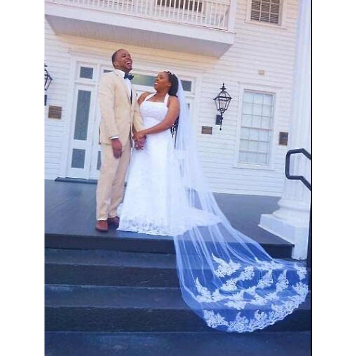 MisShow,White Lace Edge Cathedral Length Wedding Bridal Veil with Comb