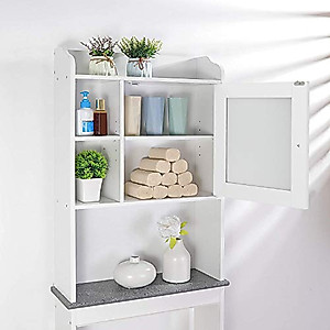 SUPER DEAL New Version Over-The-Toilet Bathroom Storage Cabinet Freestanding Wooden Bathroom Organizer w/Adjustable Shelves