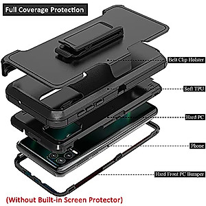 Compatible with Moto G Stylus 5G 2021 Case,with Screen Protectors,Heavy Duty Rugged Shockproof Full Body Protection Kickstand Case with Belt Clip Holster for Moto G Stylus 5G 2021 (Black)