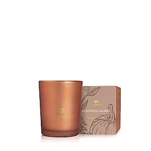 Thymes Pumpkin Laurel Votive Candle - Scented Candle for Home Fragrance - with Warm Vanilla, Spicy Cinnamon, Nutmeg, and Creamy Caramel - Single-Wick Candle (2 oz)
