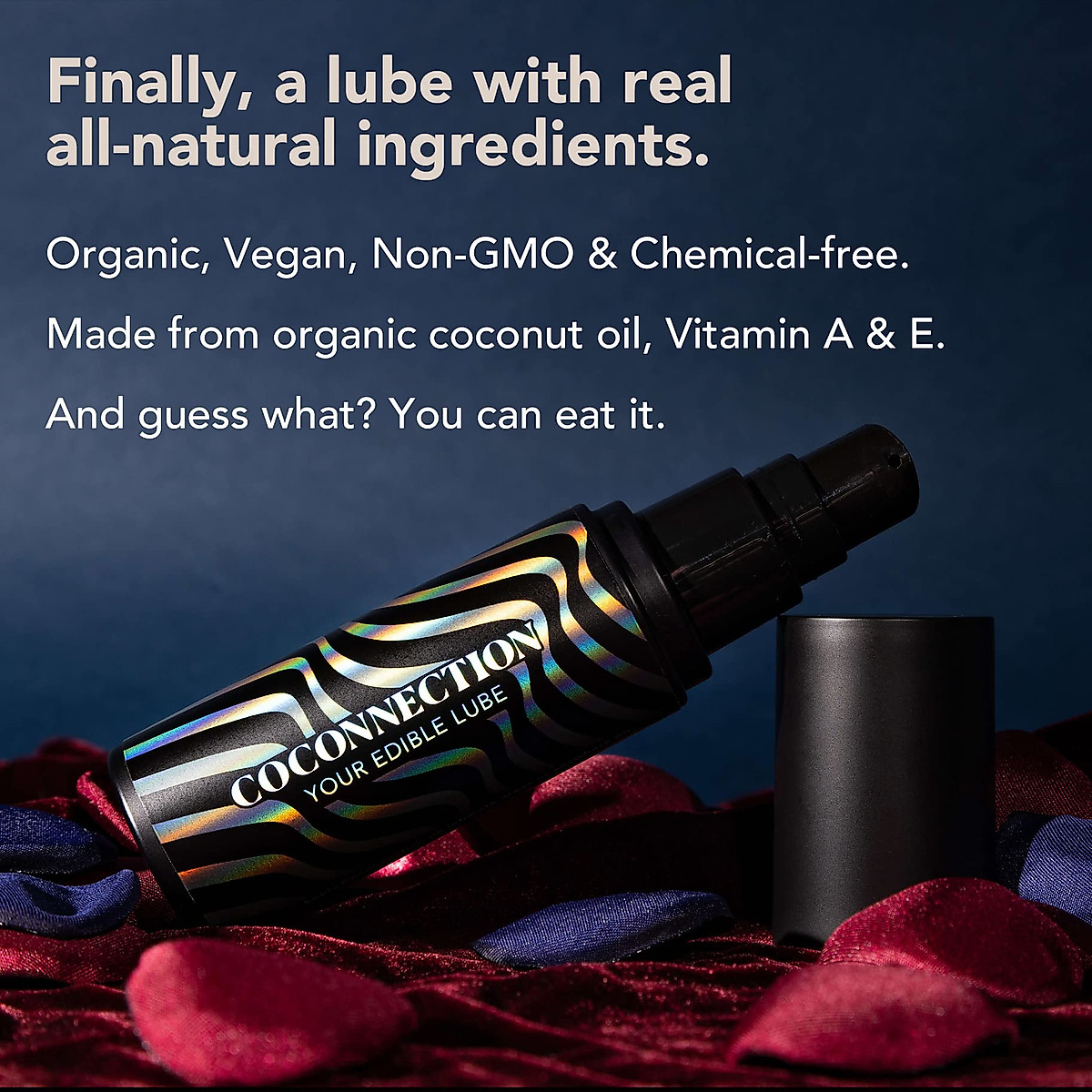 Body Connection Lubricant Oil 100% Organic Coconut Oil with Vitamin A & E - for Sex, Foreplay, or Massages - Safe for Sensitive Skin - Your Edible Lube - 60ml / 2oz