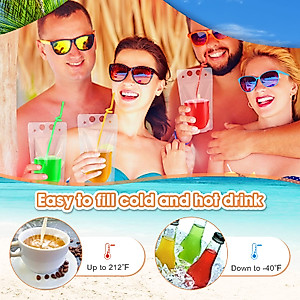 300 Pieces Drink Pouches Adult with Straws Set, Heavy Duty Hand Held Translucent Reclosable Plastic Smoothie Bags Disposable Wine Juice Pouches for Cold Hot Drinks, 400 - 500 ml