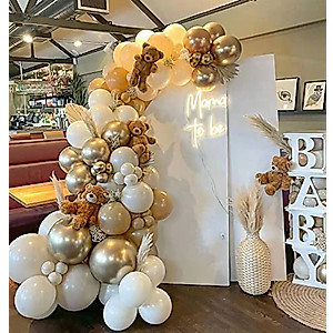 Boho Balloon Garland Arch Kit, 147Pcs White Sand Gold Balloons Garland Kit Neutral Balloon Arch Kit for Baby Shower Bridal Shower Wedding Birthday Party Decorations