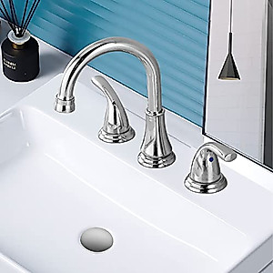 Cinwiny Widespread Bathroom Faucet for Sink 3 Hole 8 inch Deck Mounted Vanity Faucet 2 Handles Bathroom Sink Faucet with Pop up Drain,Polish Chrome,C-Handle