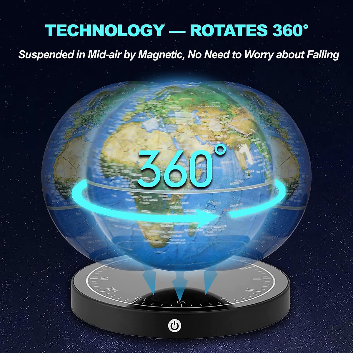 Floating Globe, Magnetic Levitating Globe with LED Light, 360° Rotating Geographic Globe World Map for Home Office Decor, Cool Tech Gift for Kids, Teacher, Husband, Colleague..