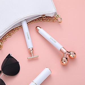 AIBOKEE 2 in 1 Face Massager Electric, 3D Face Massager Roller and T Shape Facial Massager Roller Vibrating,Skincare Tools for Face Arm Eye Waist Leg,Powered by One AA Battery（2 Piece Set）