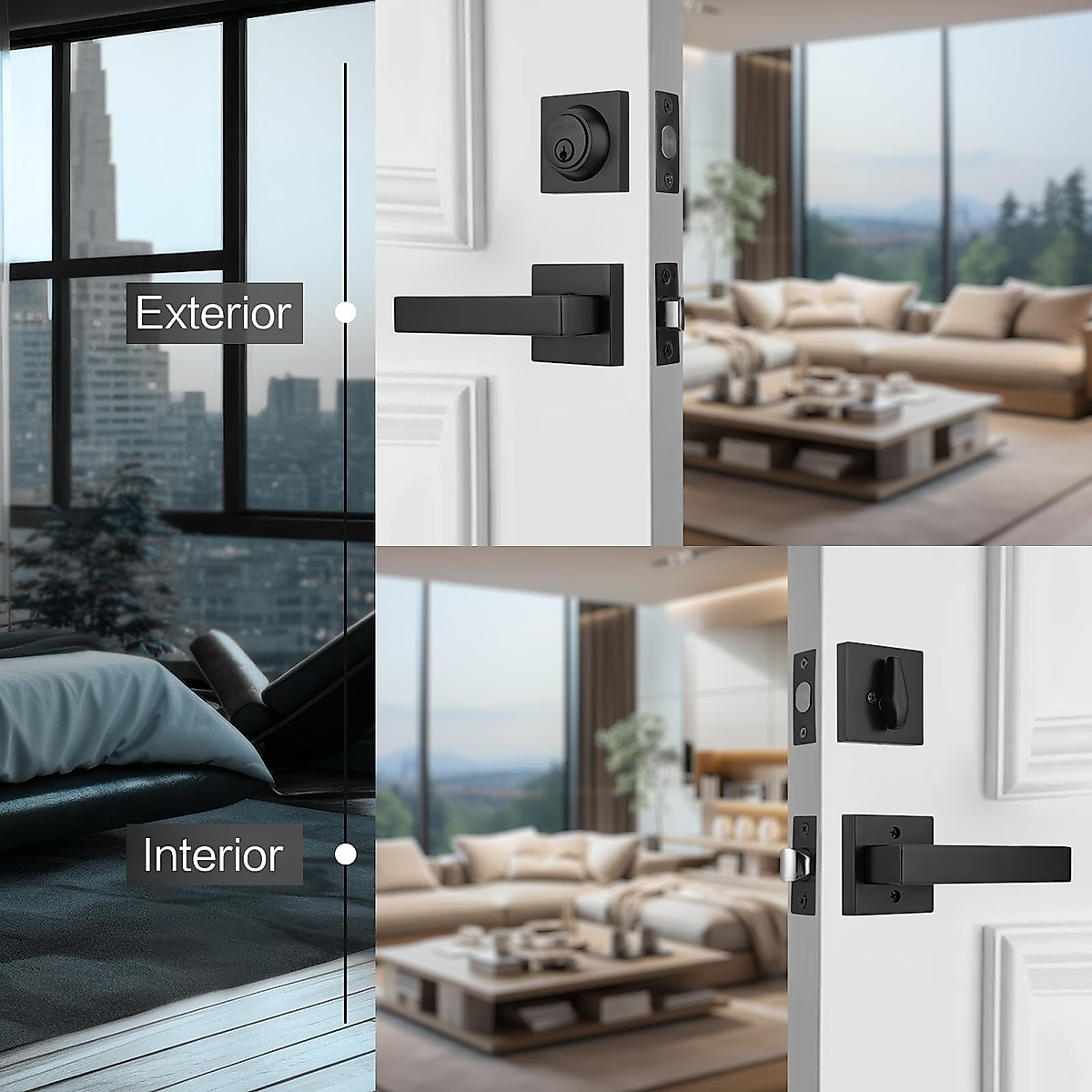 NCSEN Front Door Locksets with Deadbolt, Black Door Handles, Combination Door Lock, Exterior Door Lever (Matte Black)…