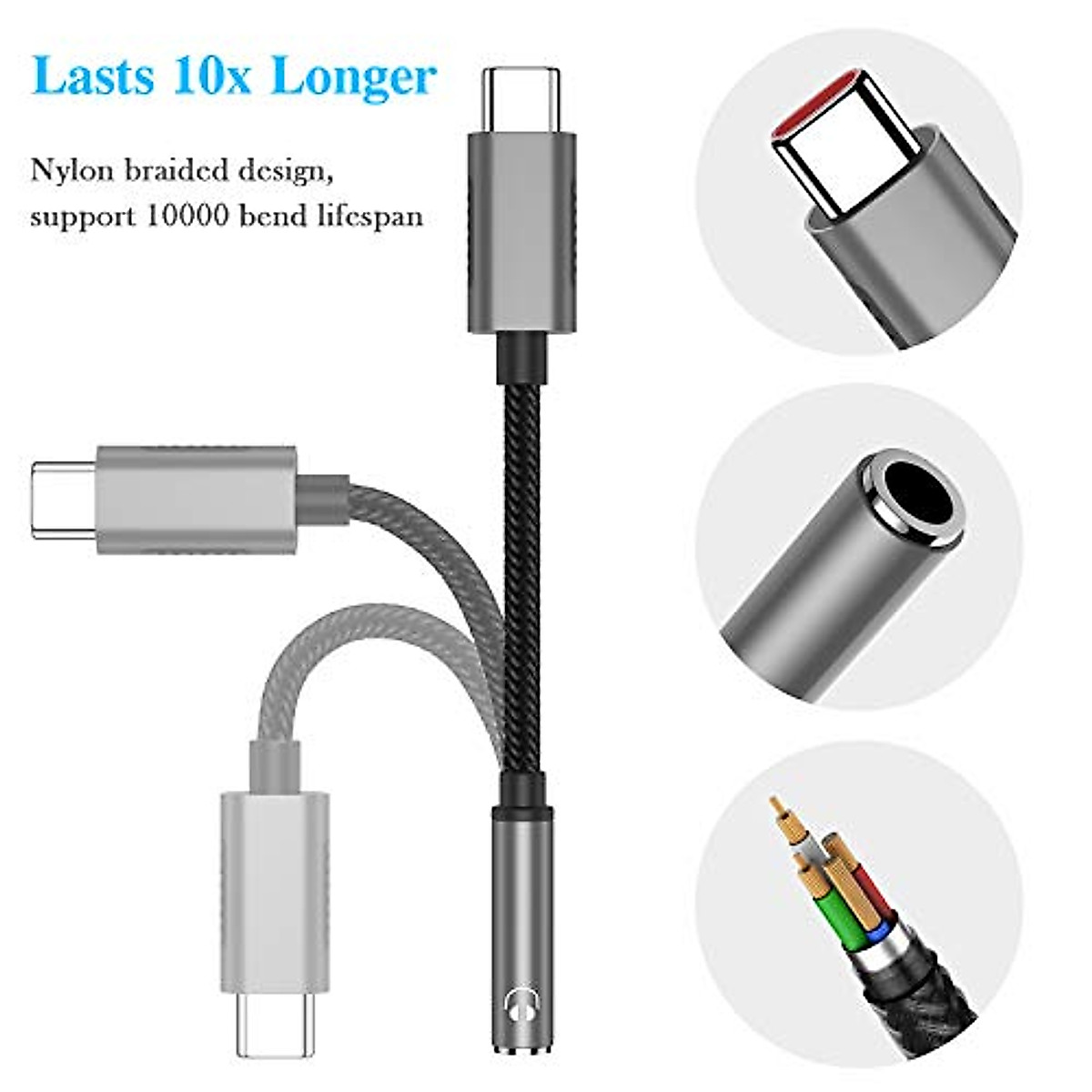 TITACUTE USB C Headphone Adapter for Samsung S21 S20 FE S22 Galaxy Z Flip 3 Fold 2 USB C to 3.5mm Dongle Audio Adapter Stereo Type C Aux Cable for iPad Mini 6th OnePlus 9 Pro 8T 8 Note 20 Pixel 6 Grey