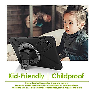 KIQ Shield Series Samsung Tab 10.1 Case SM-T510/T515 Samsung Galaxy Tab A 10.1 Case 2019 Shockproof Rugged Cover 360 Kickstand, Hand Strap & Shoulder Strap for Galaxy Tab A 10.1 Inch - Black