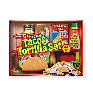Melissa & Doug Fill & Fold Taco & Tortilla Set, 43 Pieces – Sliceable Wooden Mexican Play Food, Skillet, and More - FSC Certified