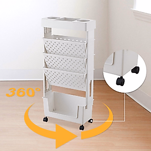 Albnegru 5-Tier Mobile Bookshelf with Wheels, Slim Rolling Storage Cart Movable Bookshelf File Storage with Pen Holder for Home, Office, and School Storage