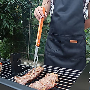 PEPKICN 2 Tine Stainless Steel Carving Fork-Barbecue Meat Fork-Camp Cooking Tool with Wooden Handle (18 inches)