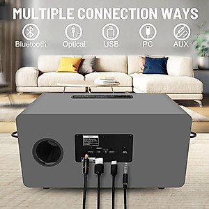 RHM K222 Karaoke Machine, with 2 Wireless Microphones & 5 Music Modes, Support Optical/Bluetooth/AUX/USB/PC, Wooden Bluetooth Speaker for TV/Home/Meeting/Karaoke/Party, Great for Music Lovers