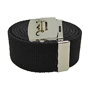 BodyJewelryOnline Old English Initial D Canvas Military Web Black Belt & Silver Buckle 60 Inch