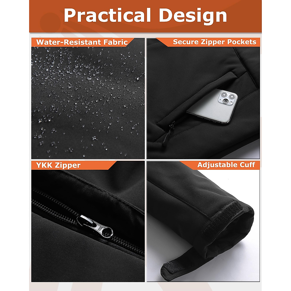 Venustas Women's Heated Jacket with Battery Pack 7.4V, Windproof Electric Insulated Coat with Detachable Hood Slim Fit