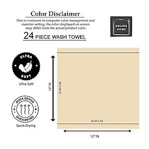 Belizzi Home Ultra Soft Cotton Washcloths, Contains 24 Piece Face Cloths 12x12 inch, Ideal for Everyday use Face Towels, Compact & Lightweight Multi Purpose Washcloths - Tan