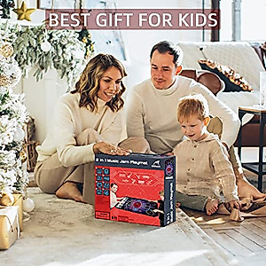 QShark 2 in 1 Kids Music Learning Toys for Boys Girls, Drum Set + Piano Mat | Record & Playback, Built-in Songs, 8 Instrument Sounds, 24 Keys, Christmas Birthday Gifts for Toddler 3 4 5 6 7 8 Years