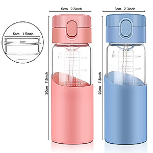 Glass Water Bottle with Straw,Handle Lid and Measurement Scale Silicone Sleeve , Portable Transparent Leak Proof Handy Cup Container for Sport Outdoors Vacation Travel Office ,450ML/15oz (Pink)