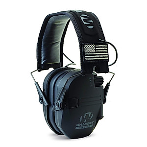 Walker's Razor Slim Electronic Shooting Hearing Protection Muff (Sound Amplification and Suppression) with Protective Case, Black Patriot Bundle