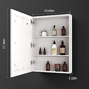 LALAHOO 20" x 28" Bathroom Medicine Cabinet with Mirror,Medicine Cabinets with Large Storage,Single Door LED Bathroom Wall Cabinet with Shelves,Dimmer and Anti-Fog