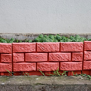 DNIEBW Garden Lawn Edging Set 6PCS Garden Border Edging Plastic Fence Plant Border Imitation Stone Brick for DIY Decorative Walkways Flower Bed & Grass Garden Border Edging - Red