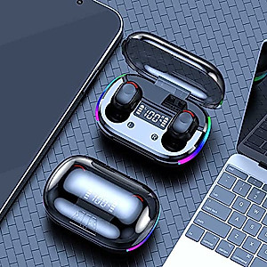 Wireless Bluetooth Earbuds in-Ear Noise Cancelling Stereo Headphones Color LED Light Bass Sport Earphone Digital Charging Case for iOS Android