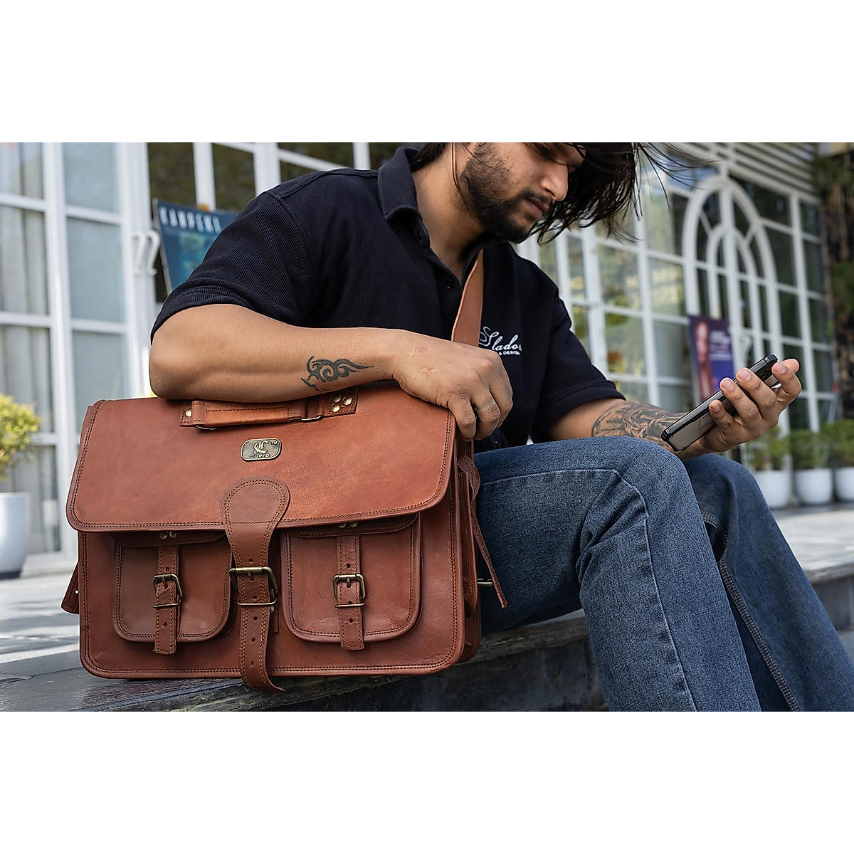 Cuero DHK 18 Inch Vintage Handmade Leather Travel Messenger Office Crossbody Bag Laptop Briefcase Computer College Satchel Bag For Men And Women (assorted colors)