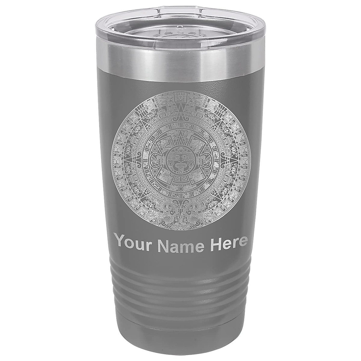 LaserGram 20oz Vacuum Insulated Tumbler Mug, Aztec Calendar, Personalized Engraving Included (Gray)