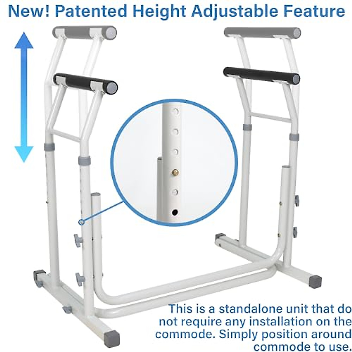 Vaunn Medical Bathroom Adjustable Height Toilet Rail Grab Bar and Commode Safety Frame Handle