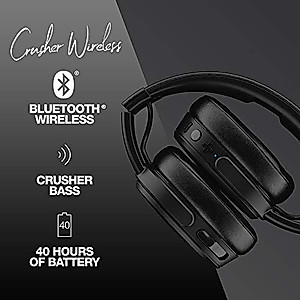 Skullcandy Crusher Wireless Over-Ear Bluetooth Headphones for iPhone and Android with Microphone / 40 Hours Battery Life / Extra Bass Tech / Great for Music, School, Workouts, and Gaming - Black