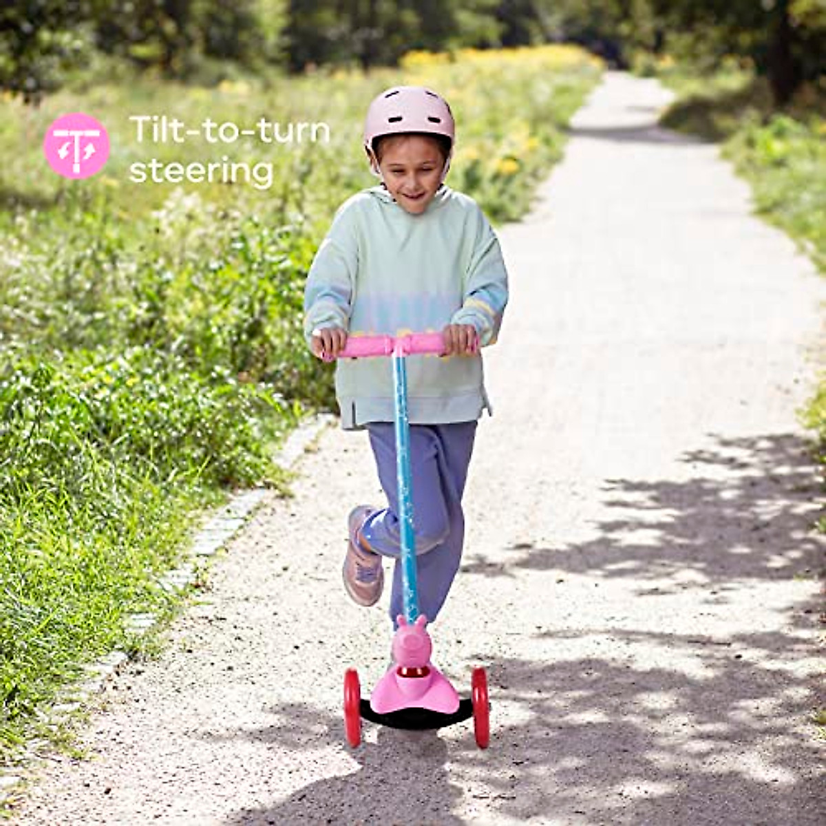 Sakar Self Balancing Toddler Scooter with Light-Up Wheels - Extra Wide Deck, 3 Wheel Platform, Foot Activated Brake, 75 Lbs Limit, Scooter for Kids Ages 3-5