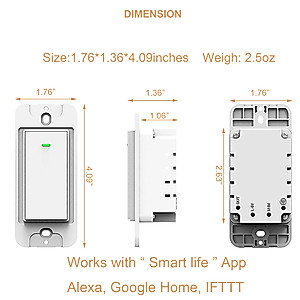 Smart Switch, Works with Alexa and Google Home, Voice control, No hub Required, Timing Synchronization, Suit for 1/2/3/4 Group Type Switch Box Micmi, Neutral wire required, Smart light switch 2pack