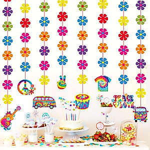 Duraaamo 8 Pcs Groovy Hippie Party Supplies 60's Hippie Paper Garland Kit Decorations Groovy Retro Flower Hanging Banner Tie Dye Hanging Garland for 60s 70s Party Groovy Birthday Baby Shower Decor