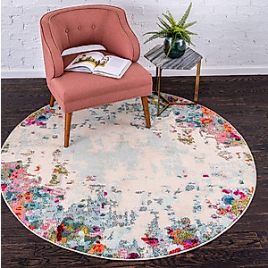 Unique Loom Chromatic Collection Modern Colorful & Vibrant Abstract Area Rug for Any Home Décor, 6' 1" Round, Multi/Blue