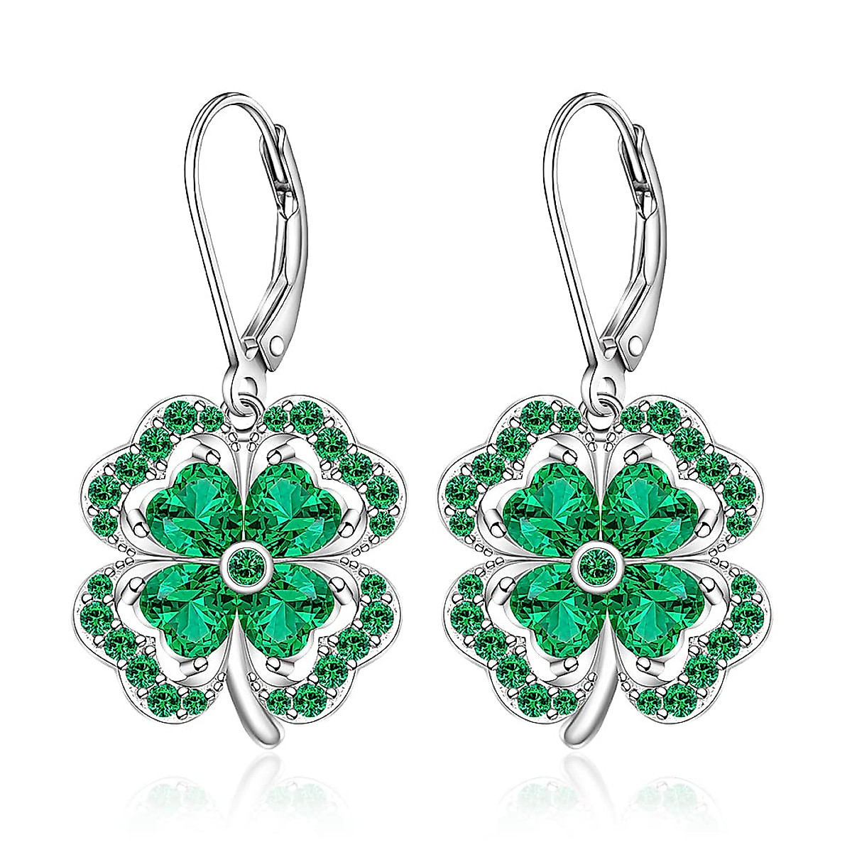 Shamrock Earrings St Patrick’s Day Earrings Four Leaf Clover Earrings for Women Sterling Silver Lucky Dangle Drop Green Clover Irish Celtic Gifts