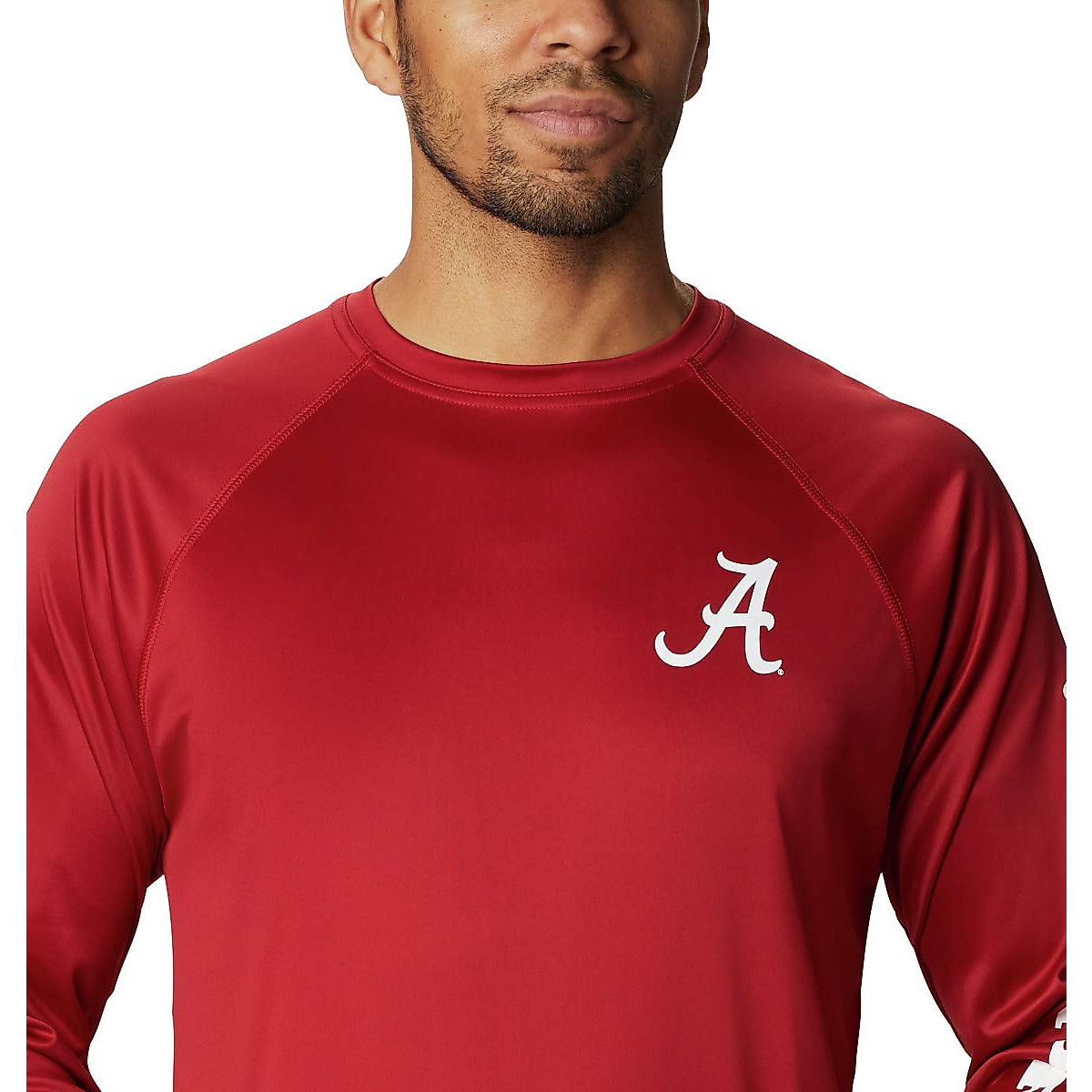 Columbia NCAA Alabama Crimson Tide Men's Terminal Tackle Long Sleeve Shirt, 6X Big, ALA - Red Velvet/White