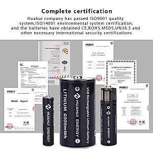 Huahui Energy AA(2pack)+AAA(2pack) Batteries USB Rechargeable Without Battery Charger Lithium Batteries