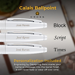 Dayspring Pens Personalized Cross Pen | Cross Calais Ballpoint Pen, Lustrous Chrome. Custom Engraved With Your Name Or Message. Gift For A Man Or Woman. AT0112-1. Customized