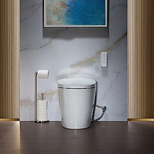 WOODBRIDGE Smart Bidet Toilet, Auto Open & Close, Auto Flush, Foot Sensor Operation, Heated Seat and Integrated Multi Function Remote Control in White,EBT 700